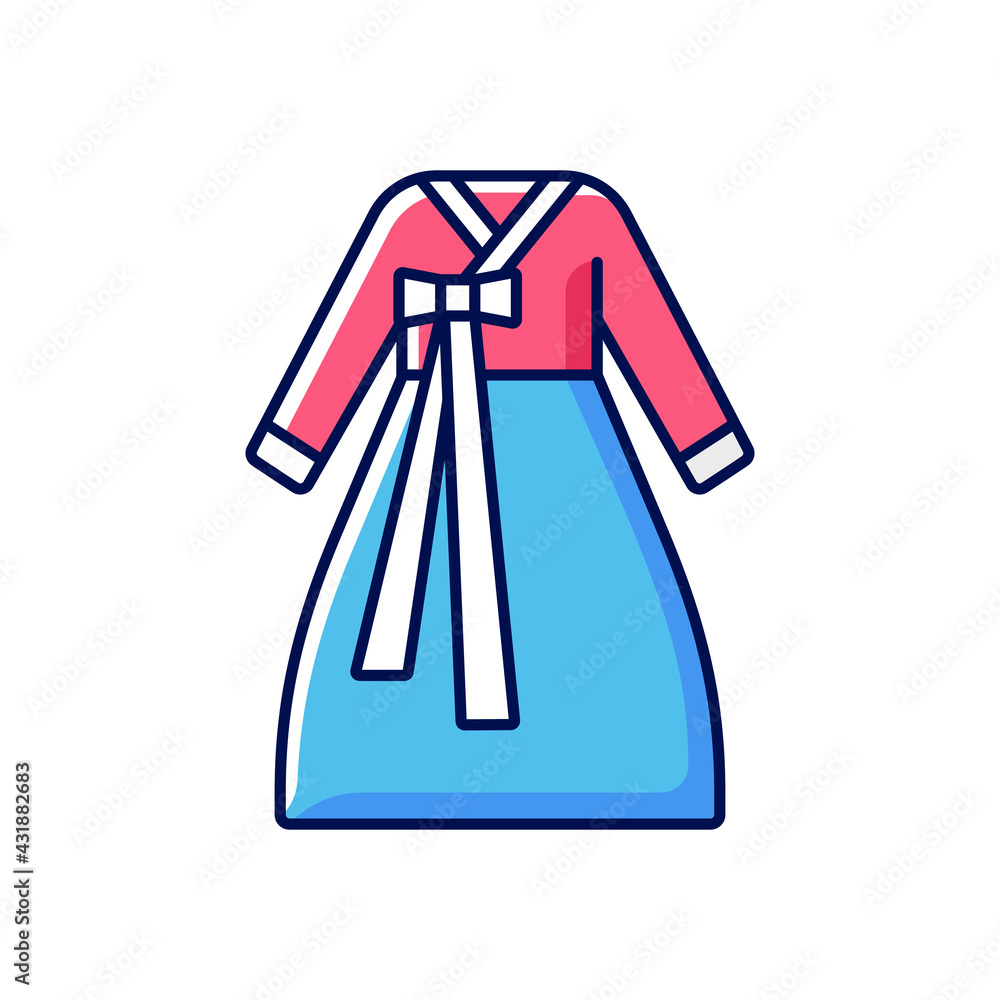 Hanbok RGB color icon. National asian clothing. Oriental dress for ...
