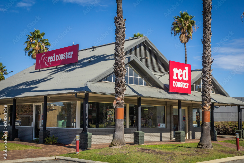 Perth, Australia - May 5, 2021: Red Rooster Chicken is a popular brand ...
