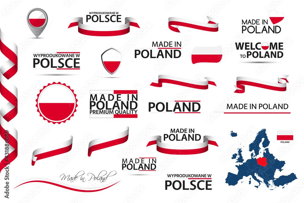 Big vector set of Polish ribbons, symbols, icons and flags isolated on ...