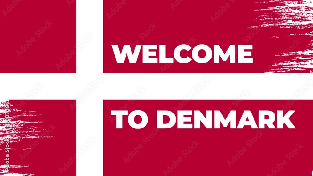 Welcome to Denmark text animation with a flag in the background. The ...
