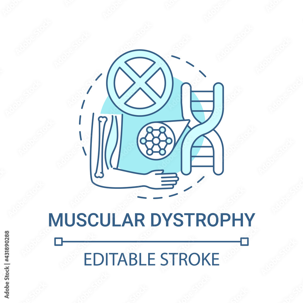 Muscular dystrophy blue concept icon. Health issue. Chromosome mutation ...