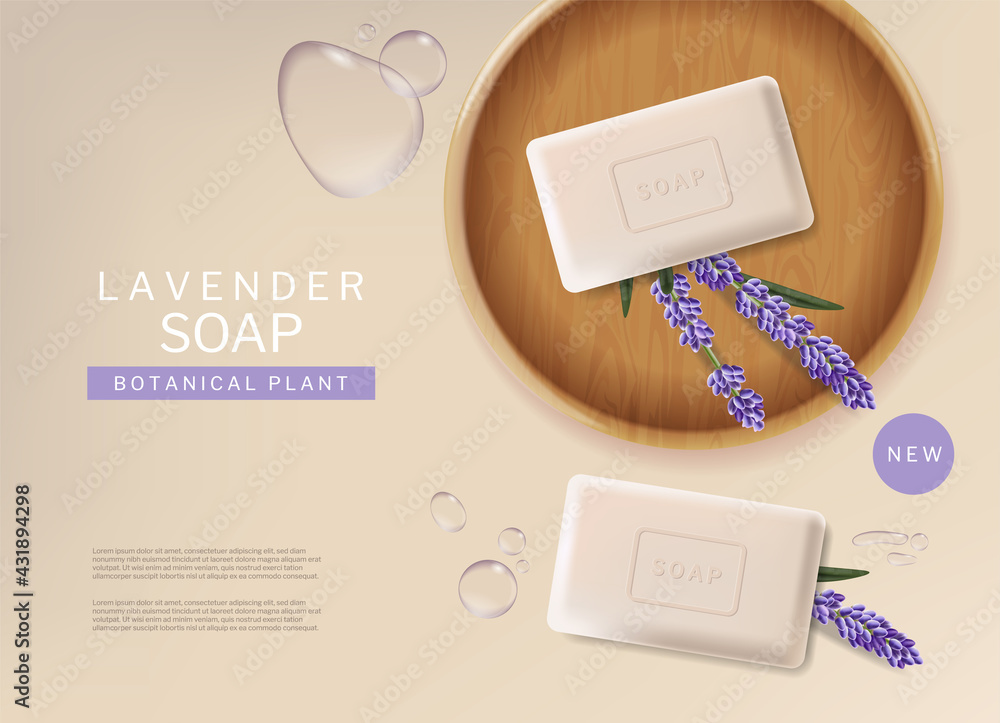 Lavender soap vector realistic. Natural product placement mock up. 3d ...