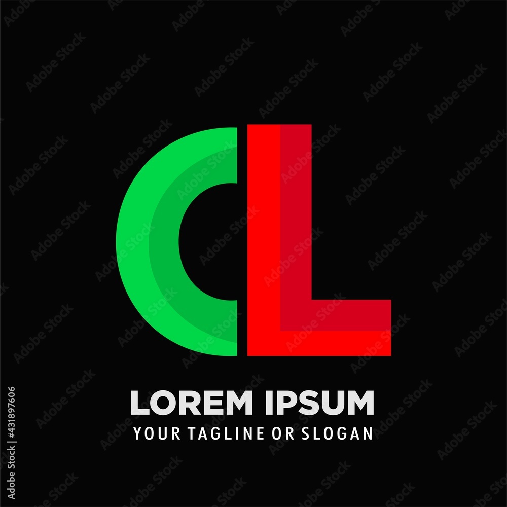 CL logo 3d. logo letter CL template. modern logo vector in green red ...
