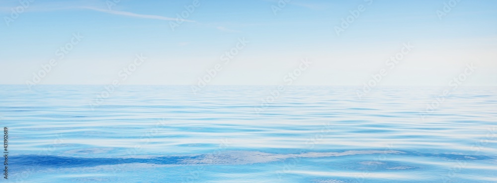 Sea water texture. Clear blue sky with white clouds and plane tracks ...
