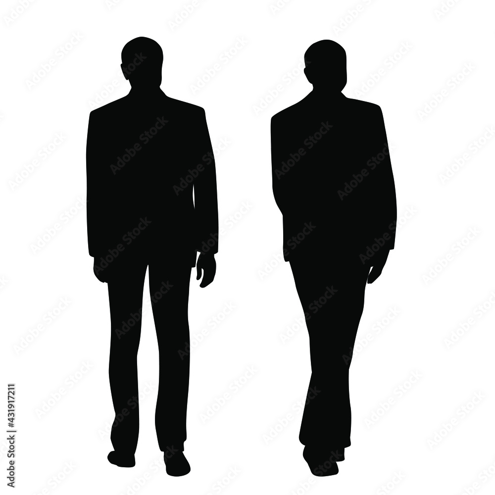 Vector silhouettes of two men walking, black color, isolated on white ...