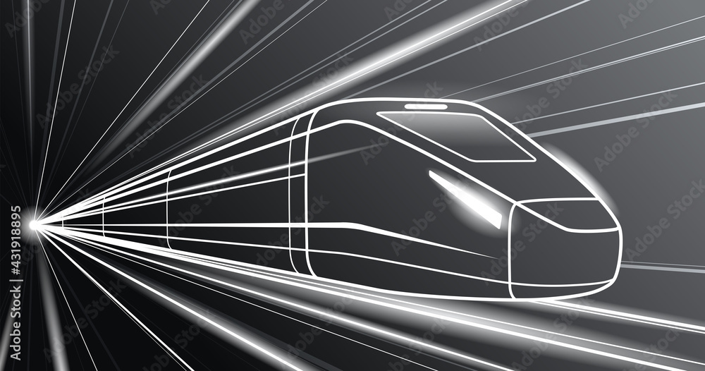 Outline train in motion on black background, locomotive move, dynamic ...