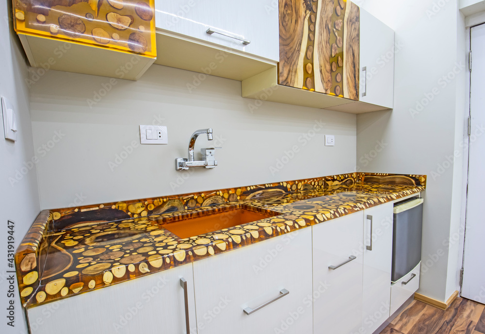 Modern kitchen epoxy resin design in a luxury apartment Stock Photo ...