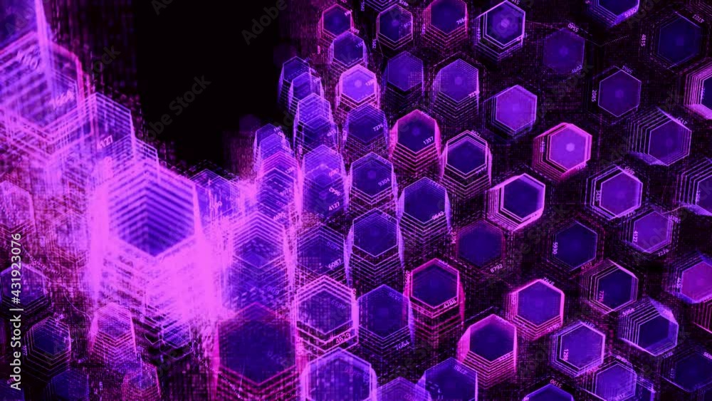 Abstract 3D scientific background with graphene molecules field curving ...