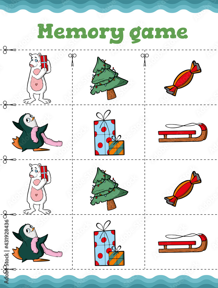Memory game. Educational game for children. Cartoon . Vector ...