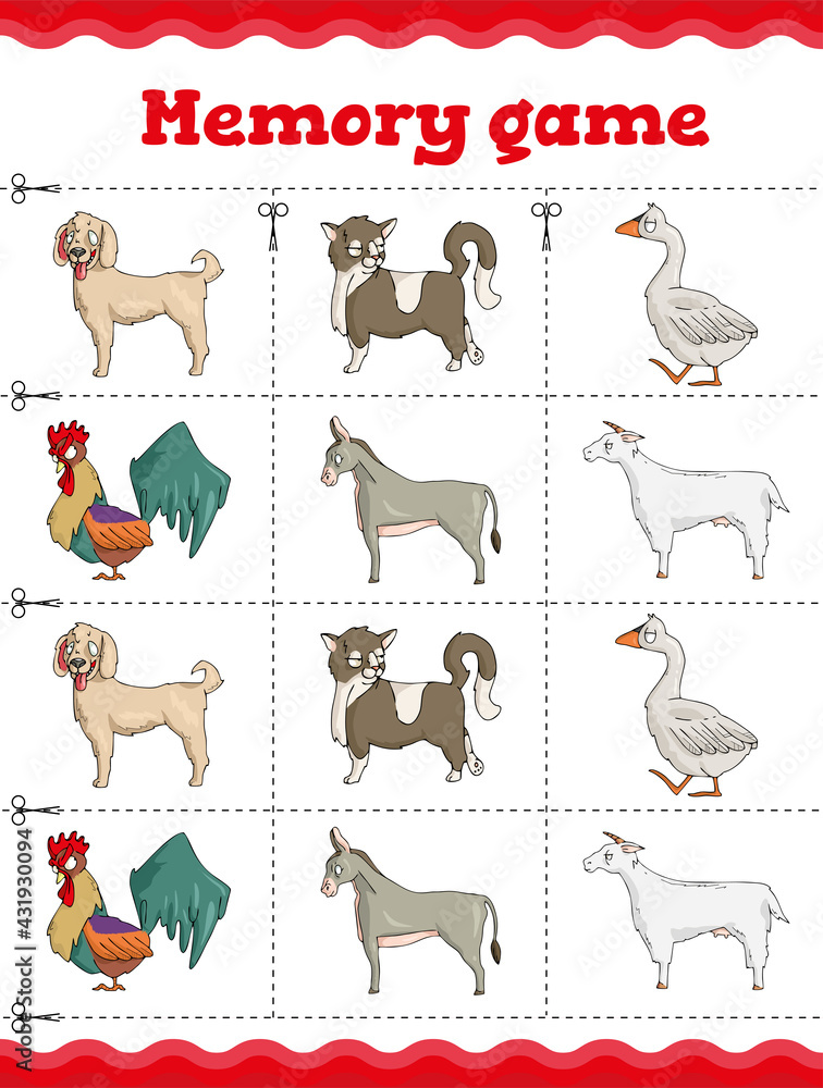 Memory game. Educational game for children. Cartoon . Vector ...