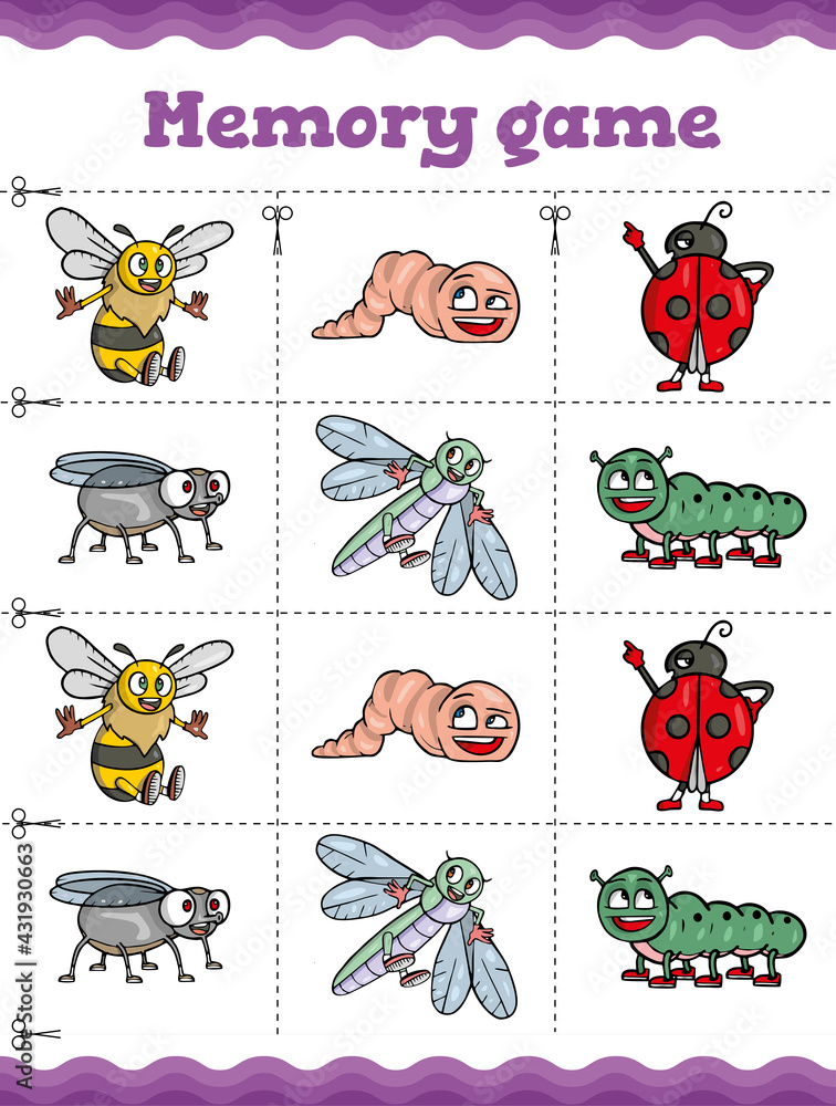 Memory game. Educational game for children. Cartoon . Vector ...
