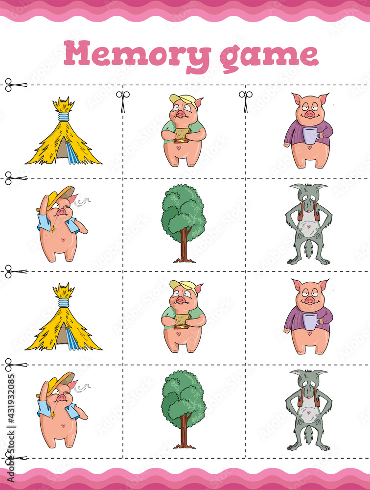 Memory game. Educational game for children. Cartoon . Vector ...
