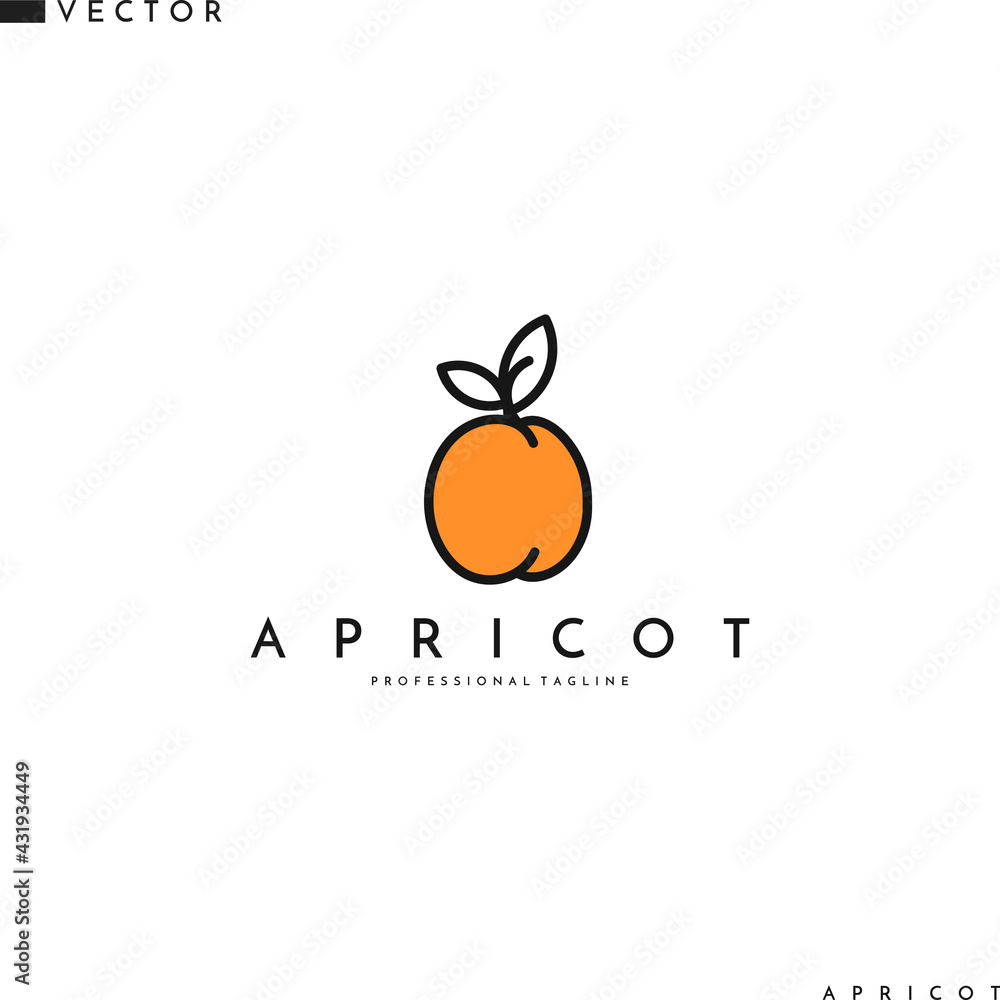 Apricot logo template. Line art. Isolated fruit with leaves on white ...
