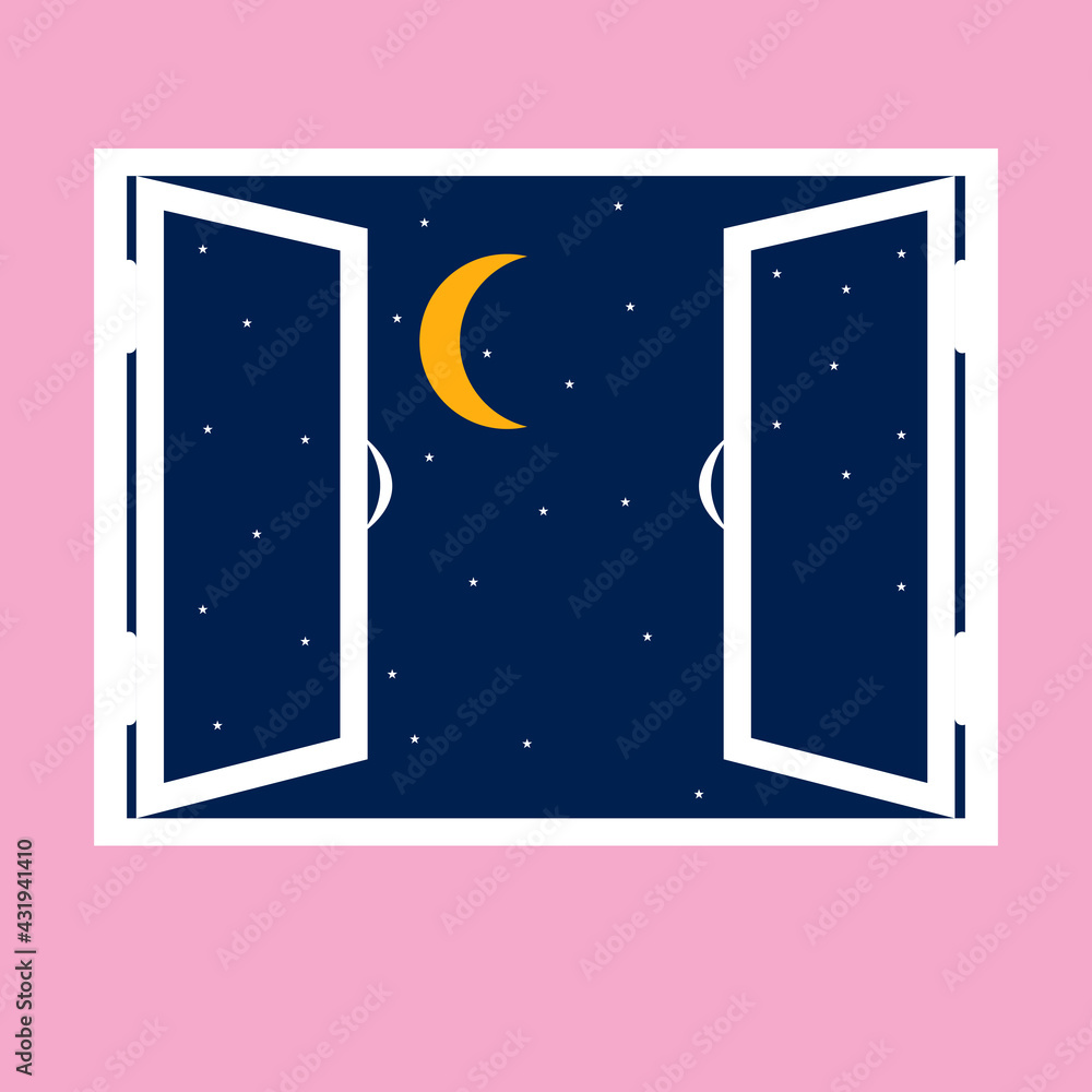 Night out the window icon in cartoon style isolated on pink background ...