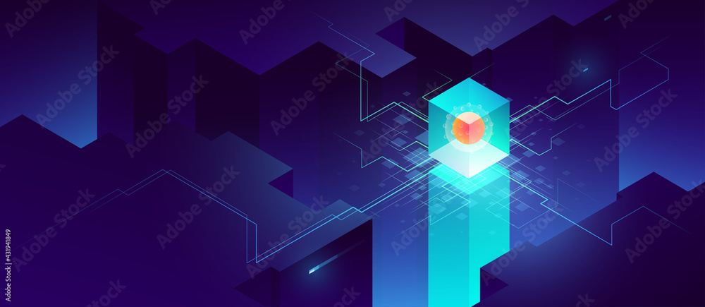 Isometric vector illustration of digital virus attack. Infection ...