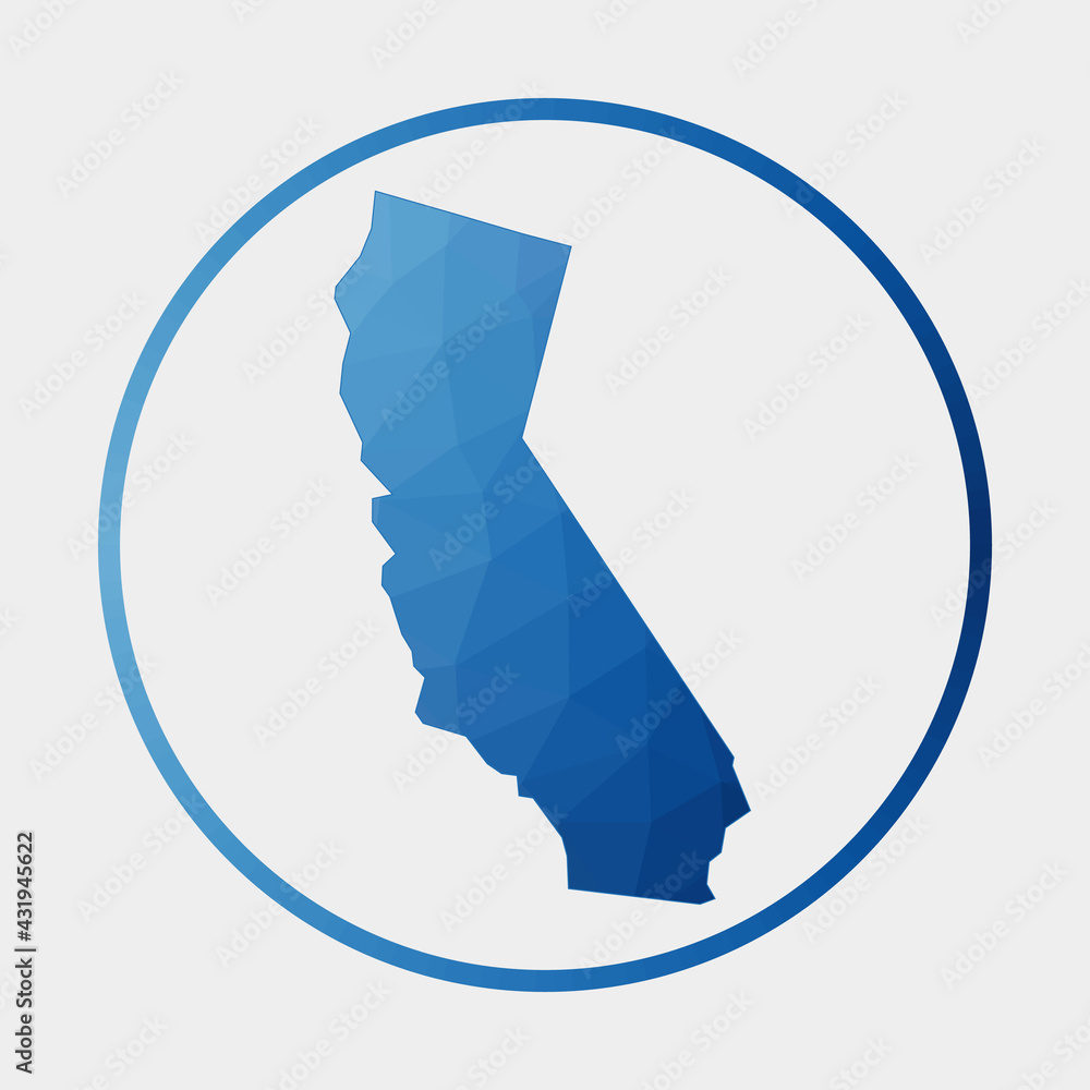 California icon. Polygonal map of the us state in gradient ring. Round ...