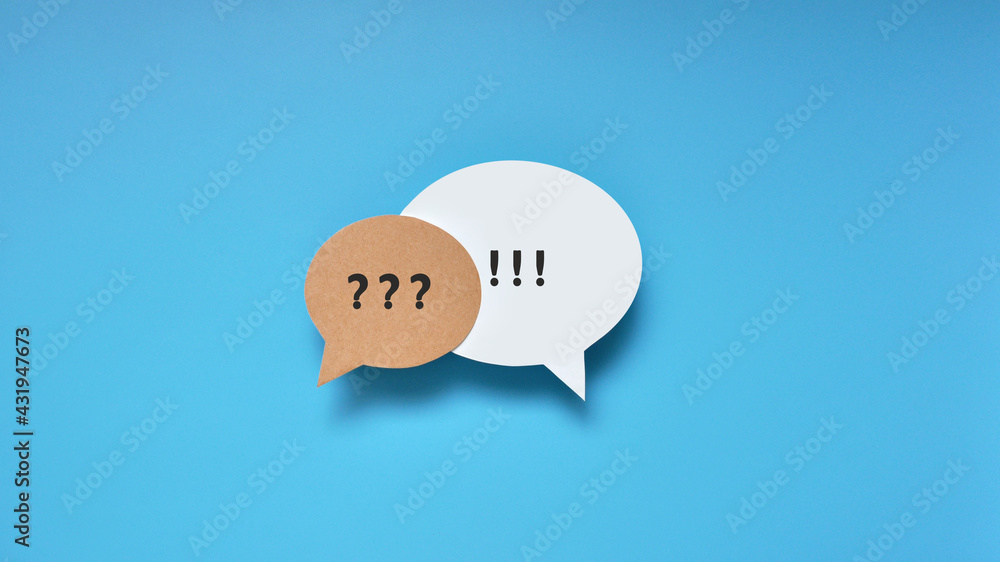 Two spoken words with a question mark in one and question marks in the ...