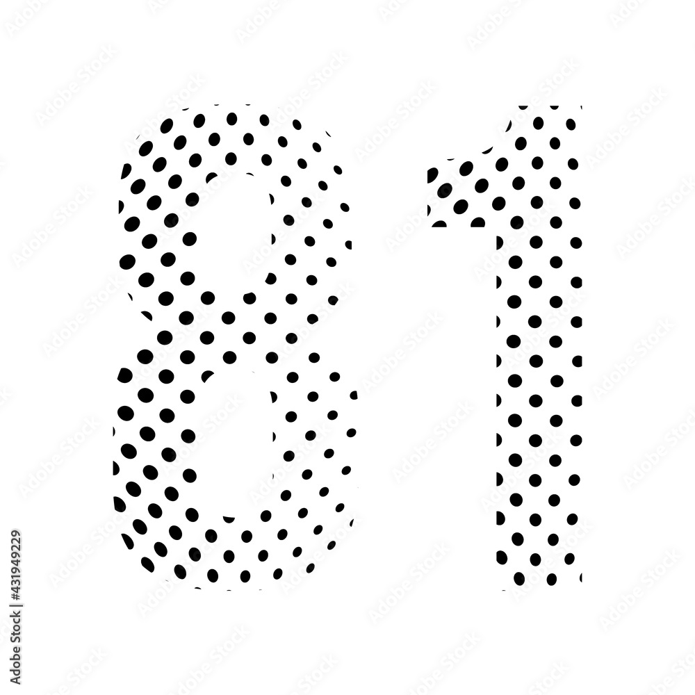 Number Eighty-one, 81 in halftone. Dotted illustration isolated on a ...
