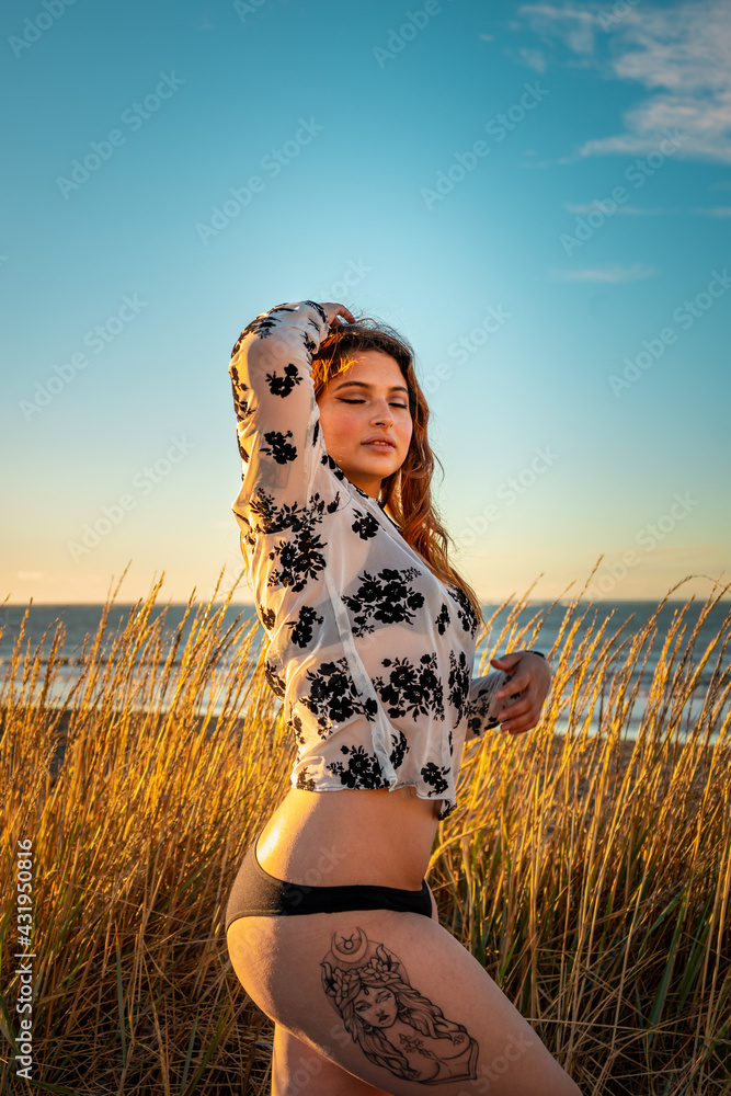 Boudoir Beautiful Woman Taking Off Clothes At Beach Nude Girl On The