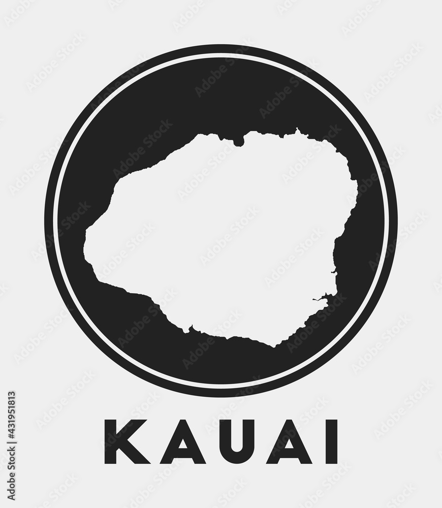Kauai icon. Round logo with island map and title. Stylish Kauai badge ...