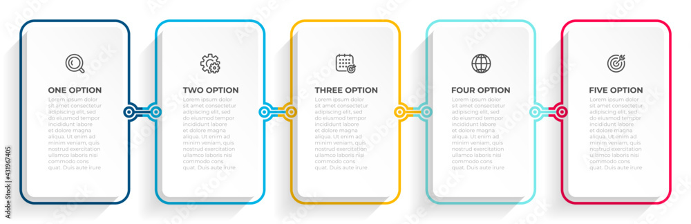 Business infographic process with thin line template design with icons ...