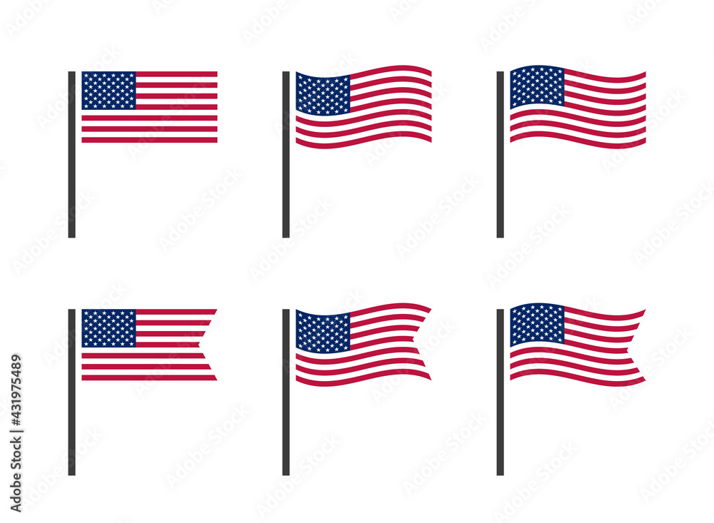 USA flag symbols set, United states of America national flag icons ...
