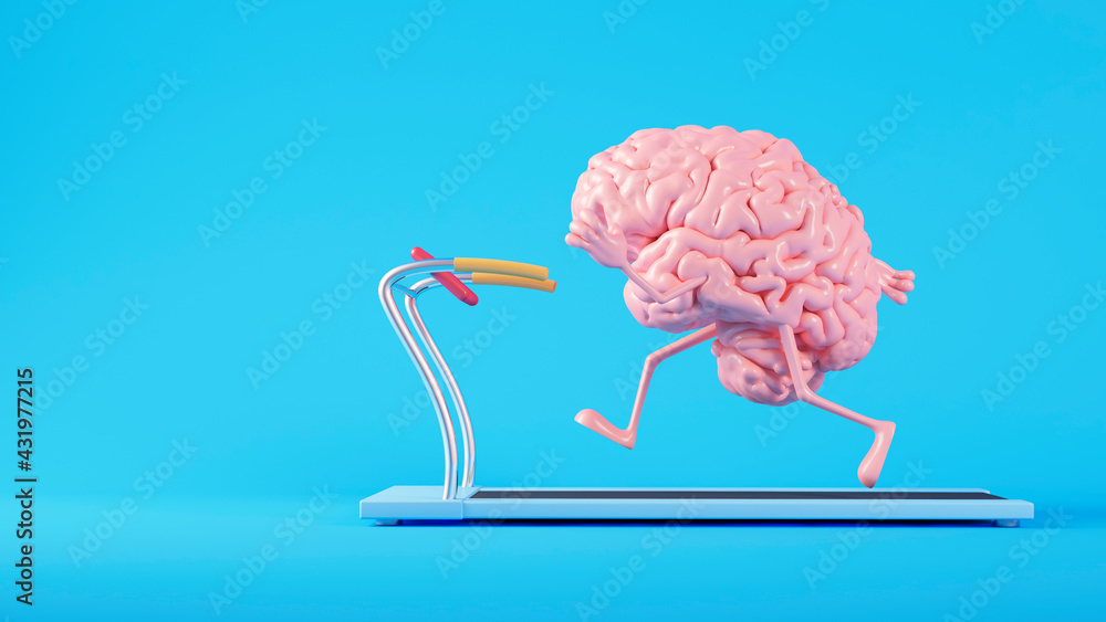 Three dimensional render of human brain running on treadmill Stock ...