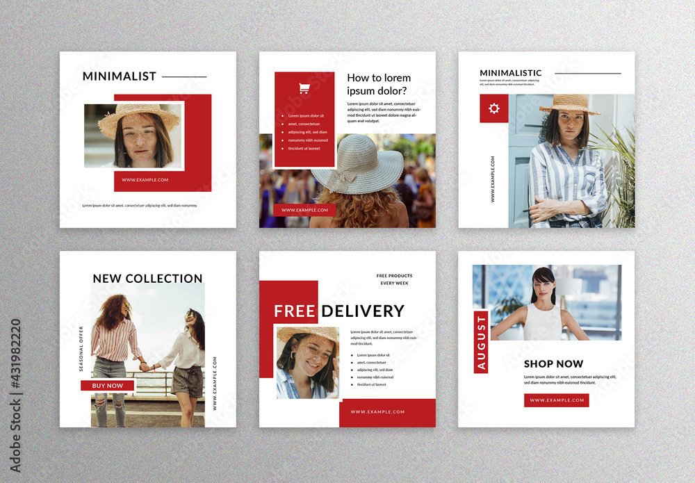 Social Media Post Layouts with Grey Textures Stock Template | Adobe Stock