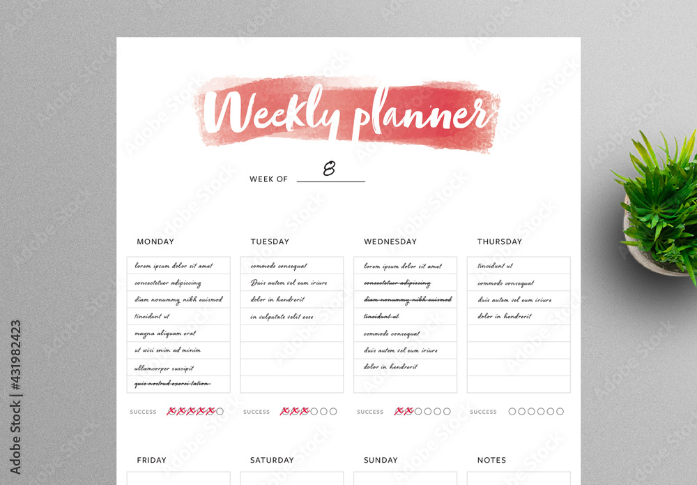 Weekly Planner Layouts with Check Boxes Stock Template | Adobe Stock