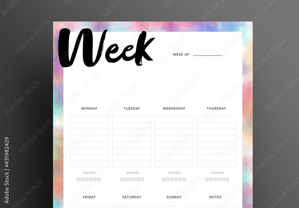 Weekly Planner Layout with Pastel Color Frame Stock Template | Adobe Stock