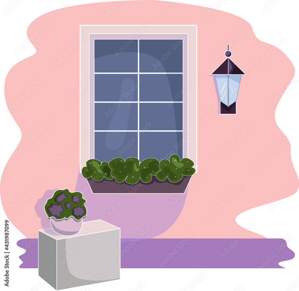 Elements of architecture , window frame outside the house. Cartoon old ...