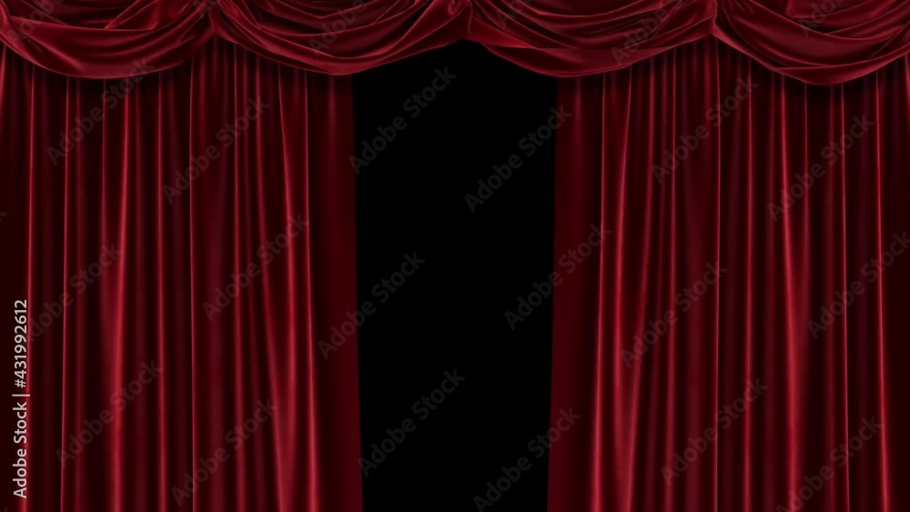 Animation of a red velvet curtain, including a black and white mask, to ...