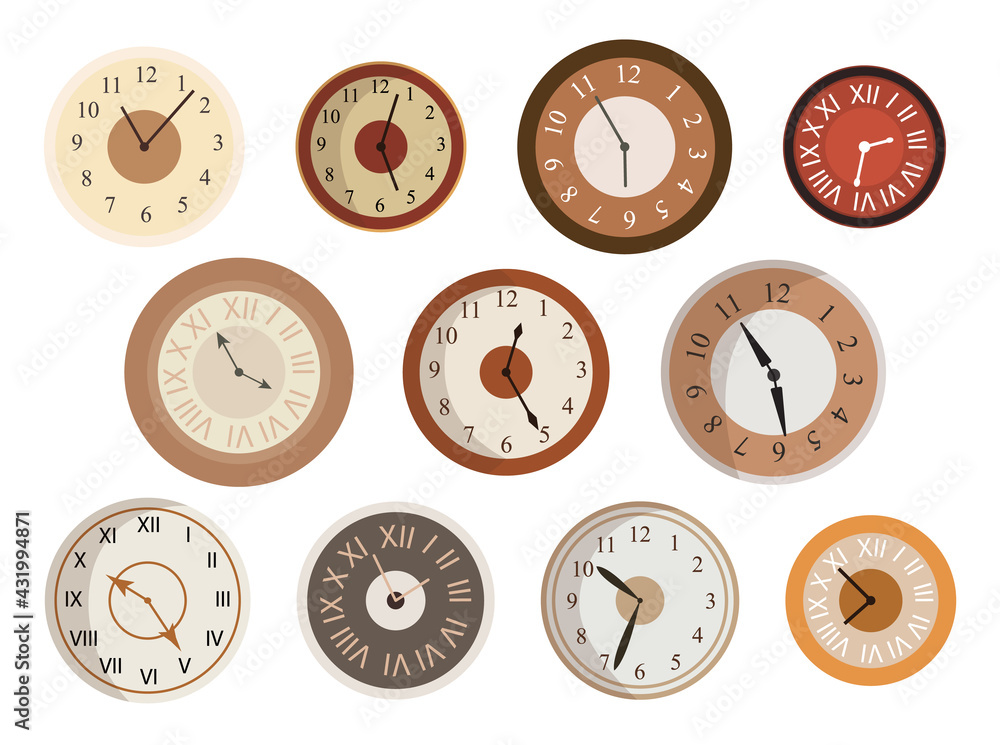 Antique clocks face set. Various round dials collection with Roman and ...