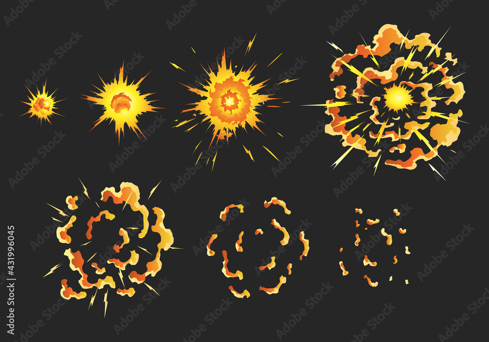 Animation for game of the explosion effect in separate frames. Cartoon ...