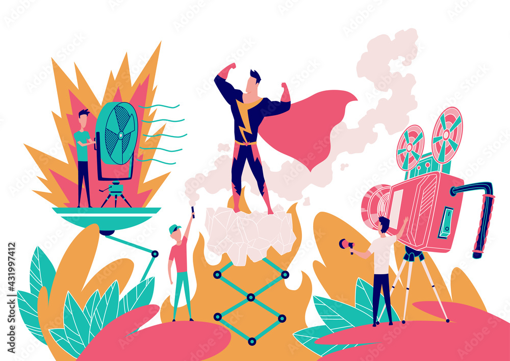 Superhero films. Movie shooting and production process. Superhero movie ...