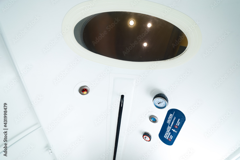 hyperbaric pressure chamber for oxygen therapy, white background ...
