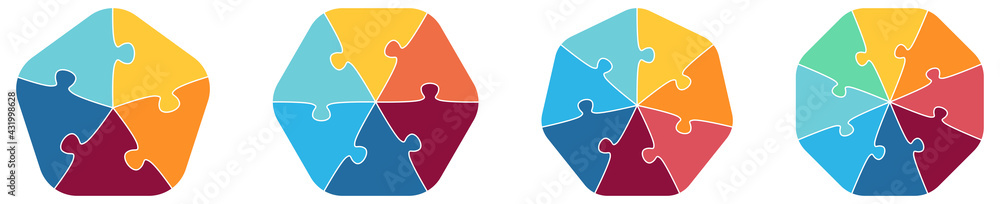 Polygons with rounded corners, five to eight sides, divided into jigsaw ...