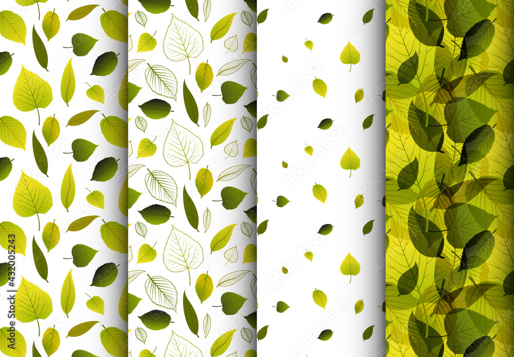 Four Various Pattern with Nature Green Leafs Stock Template | Adobe Stock
