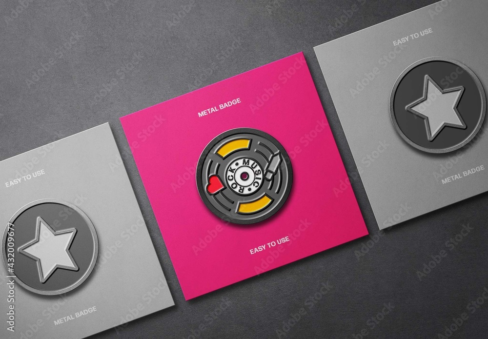 Metal Pin Badges on Cardboard Cards Mockup Scene Stock Template | Adobe ...