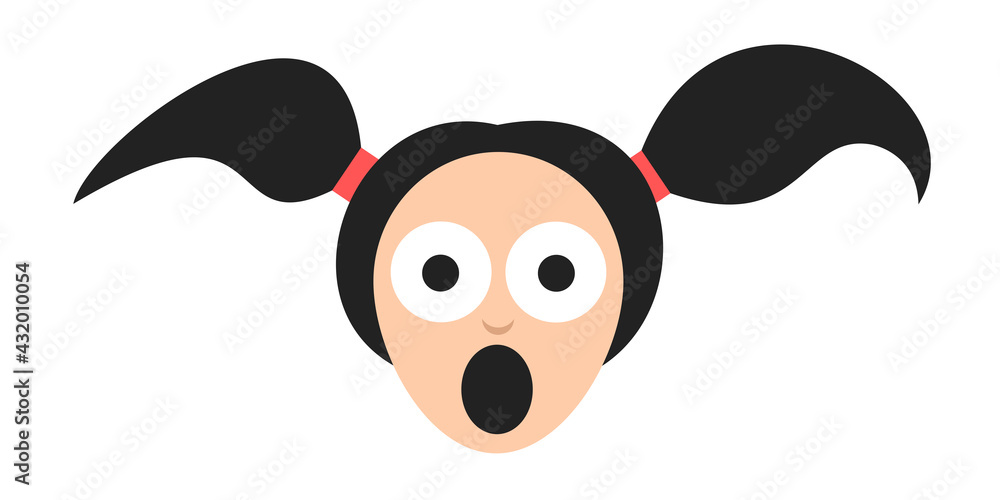 Young girl and woman with little braid and pigtail is screaming ...