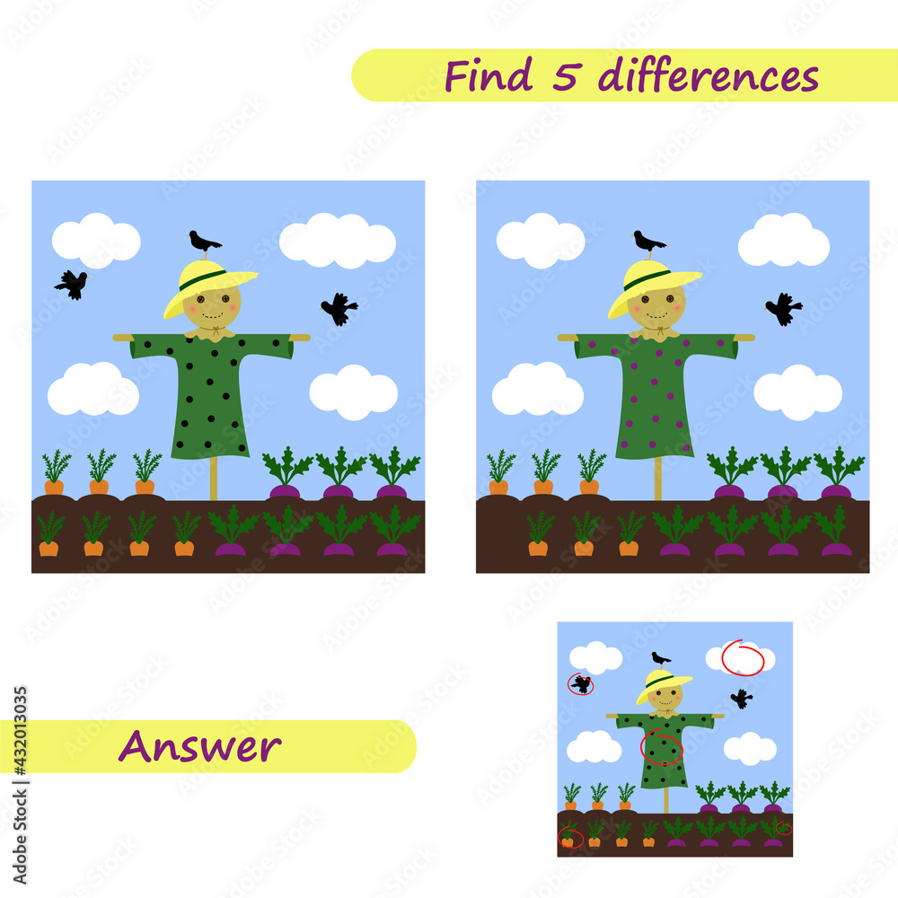 Spot the difference for kids. Vector game find 5 differences ...