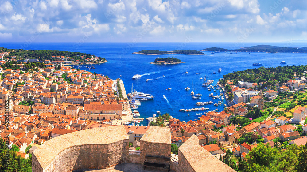 Coastal summer landscape from the fortress - top view of the town of ...