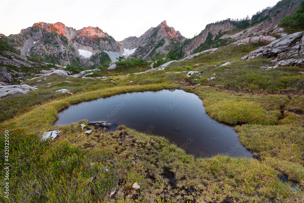 Gothic Peak at sunset as seen from the Gothic Basin Trail, North ...