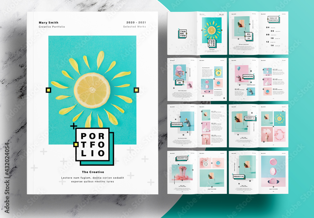 Portfolio Layout with Green Accents Stock Template | Adobe Stock