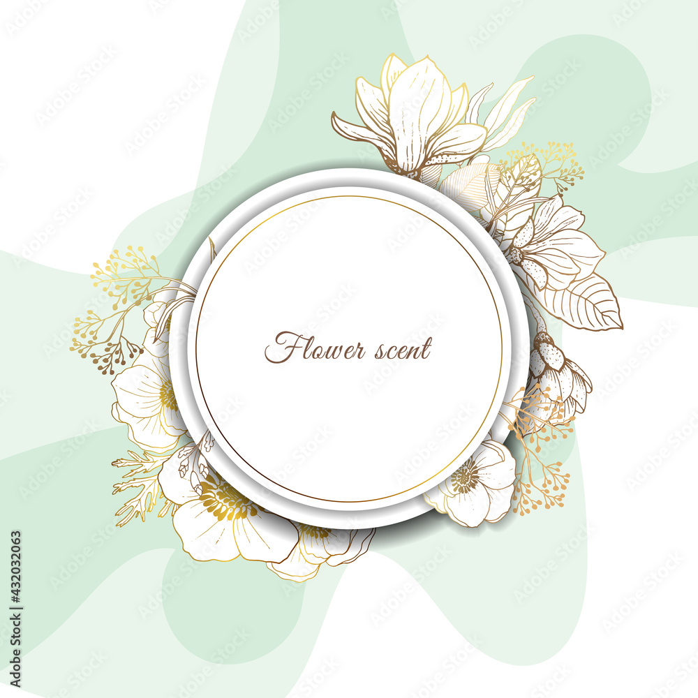 Gold frame. 3D paper cut. Leaves and flowers from golden threads ...