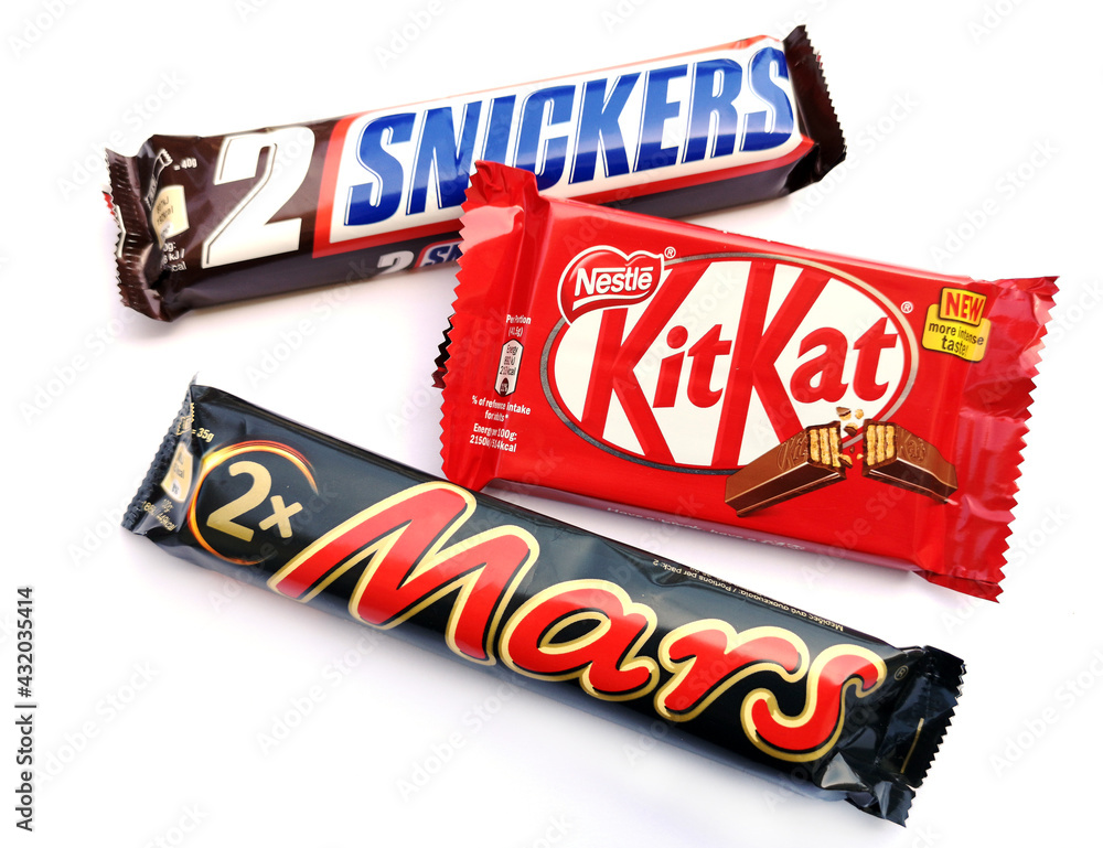 THESSALONIKI, GREECE - April 30, 2021: Snickers, Mars and Kit Kat ...
