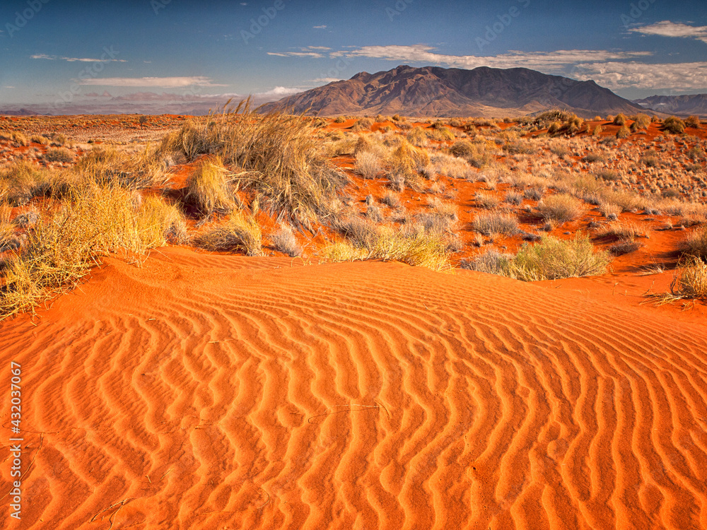 Fotografia do Stock: Rivulets in the sand on a red colored dune with ...