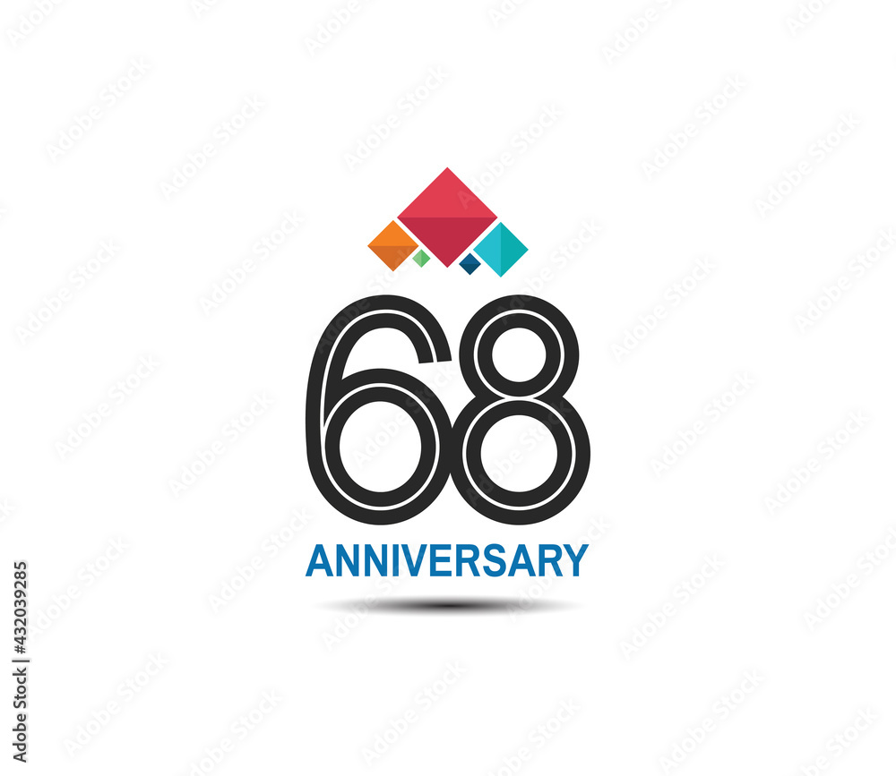 68 anniversary logotype with colorful crown isolated on white ...