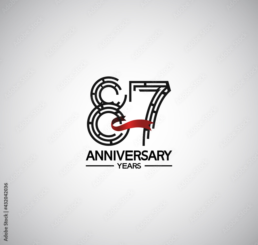 87 years anniversary logotype flat design with labyrinth style number ...