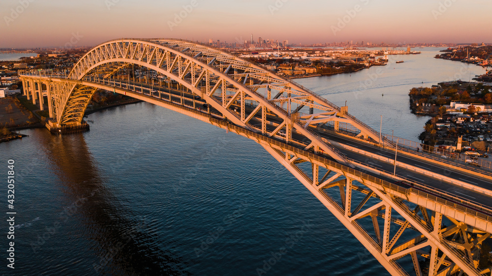 Historic Bayonne Suspended Arch Bridge over Kill Van Kull at Sunset ...